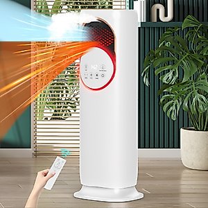 Cobuy Tower Fan and Heater Combo with Humidification, 4 in 1 Space Heaters for Indoor Use, 120°Oscillating, 1800W, 2 Speed Heating, 3 Speed Cooling, Remote Control, 9H Timer for Bedroom Room Office