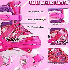 Kids Roller Skates, 4 Size Adjustable Light up Roller Skates for Girls Boys Kids, Farexon Children Outdoor Roller Skates for Kids Ages 6-12 Beginners