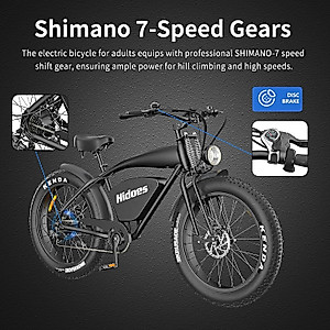 Hidoes 1600W(Peak) 26” Fat Tire Electric Bike 18.2Ah 48V 37MPH 35Miles 7-Speed Gears Electric Snow Beach Mountain Ebikes Electric Bicycle Electric Dirt Bike for Teens Adult