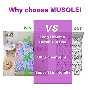 MUSOLEI Mermaid Tail Fitted Sheet Twin 3D Fantasy Bedding Set for Girls Kids and Teens 2Pcs 1 Deep Pocket Fitted Sheet Mermaid Sheets with 1 Pillowcases Microfiber (01, Twin)