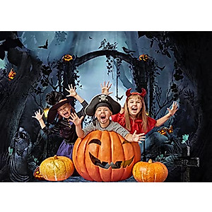 LYCGS 7X5FT Halloween Backdrop Horror Forest Night Halloween Backdrop for Photography Scary Pumpkin Lantern Tombstone Skull Photography Background Costume Ball Halloween Carnival Background X-58