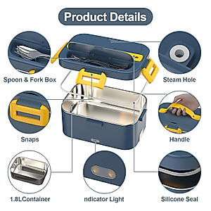 FAMLOVE Electric Lunch Box Food Heater - 1.8l Portable Lunch Warmer, Upgraded Leakproof Heated Lunch Box for work/Office/Car/Truck with fork & Spoon and Insulated Carry Bag (Blue)