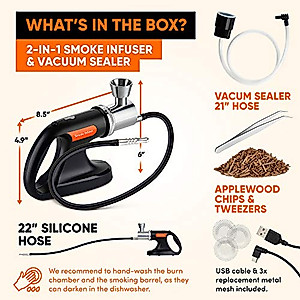 Jo Chef Professional Handheld Smoke Gun – Cold Smoker + Vacuum Function – USB Smoking Gun Food Smoker – Wood Chips Included - Ideal Gift for Chefs and Mixologists – Use for Sous Vide, Cocktails + Ebook