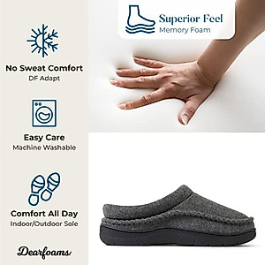 Dearfoams Men's Thompson Cozy Memory Foam Indoor Outdoor Clog House Slipper, Dark Heather Grey (Wool), Medium