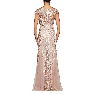 Alex Evenings Women's Long Fit and Flare Mother of The Bride Dress with Godet Detail (Petite and Regular Sizes), Rose Gold, 16