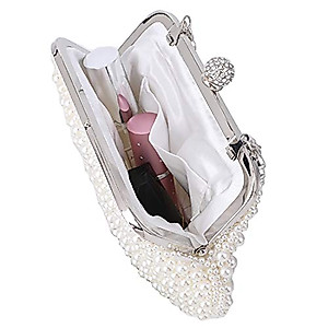 XINNI Women Shell Shape Pearl Rhinestone Purse Clutch Handbag for Cocktail Evening Party