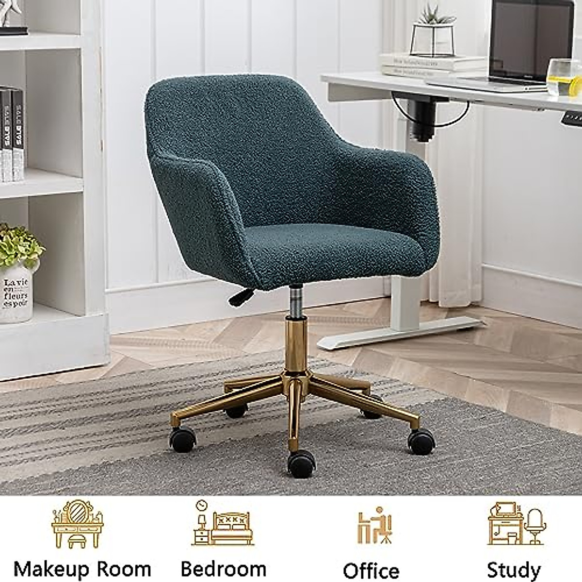 HomVent Desk Chairs on Wheels White Vanity Chair with Girls Comfy Computer Desk Chair,Comfortable Chair for Desk/Task Chair/Rolling Chair for Bedroom,Living Room,Vanity Room