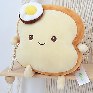 PLAYNICS Toast Bread Stuffed Plush Pillow,Big Hugging Chubby Plushie Toys,Soft Sofa Cushion for Kids Adults Gift Room Decor (Dark Brown, 9.8 inches)