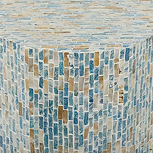 Deco 79 Mother of Pearl Shell Handmade Side End Accent Table End Table, Side Table 13" x 13" x 19", Blue