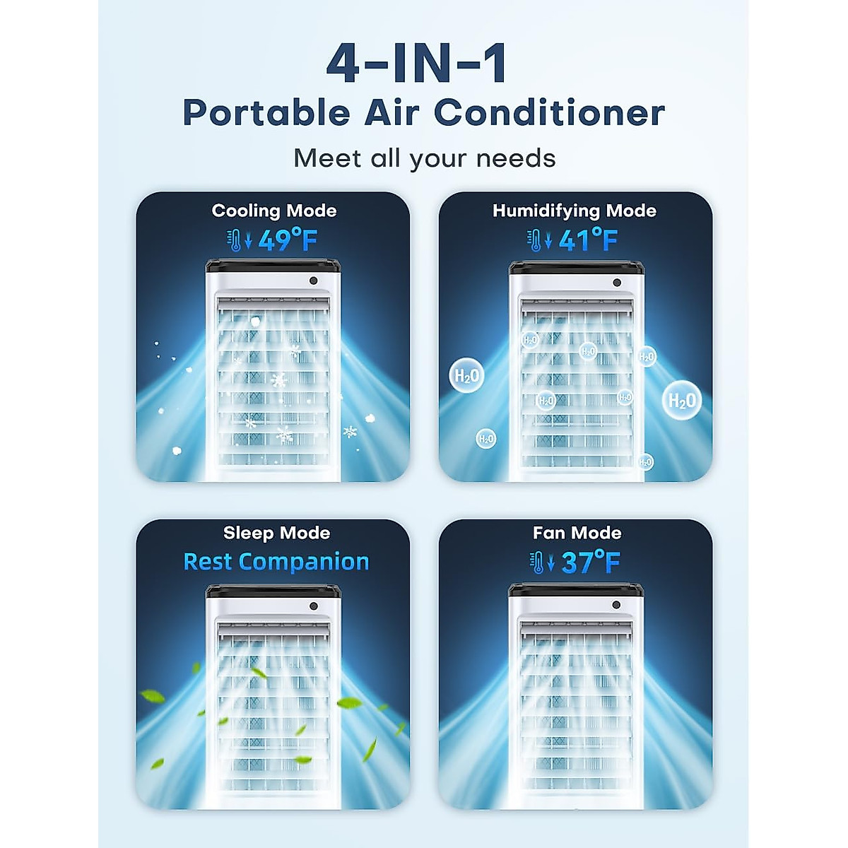 CENSTECH Evaporative Air Cooler, Swamp Cooler Air Conditioner w/ 12H Timer for Auto-off, 6 Upgraded Ice Packs, 3-Speed Windowless Air Conditioner, Smart Remote, Dual Tank Portable Air Cooler for Room