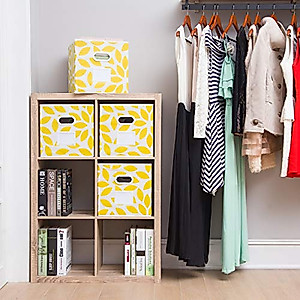 MAX Houser Fabric Storage Bins Cubes Baskets Containers with Dual Plastic Handles for Home Closet Bedroom Drawers Organizers, Foldable, Set of 4 (Yellow)