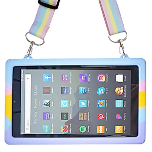 LUSTAM Dimple Pop it Case for Kindle Fire Tablet 7, Fidget Poppers Pop its Poppet Shockproof Kids Friendly Cover with Foldable Kickstand Shoulder Strap for Amazon Fire 7 Tablet 2019/2017/2015 Release