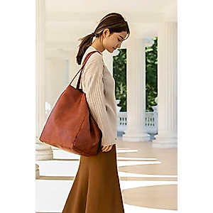 Large Tote Bag for Women, Leather Hobo Bags Shoulder Bag, Brown Purses for Women, Vegan Leather Designer Handbags Weekender Bag, Brown