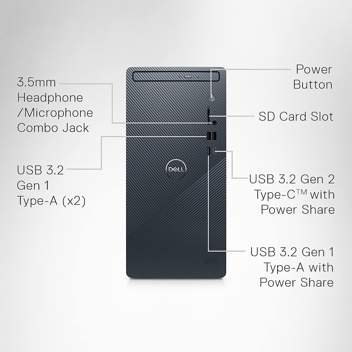 Dell Inspiron 3020 Desktop - Intel Core i7-13700, 1TB SSD + 1TB HDD, 16GB DDR4 RAM, DVD RW, Intel UHD 770 Graphics, Windows 11 Pro, 1 Year Premium Support + 6 Months Migrate - Mist Blue
