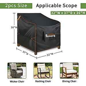 Rimwig Patio Chair Covers 2 Pack Waterproof, Black Outdoor Furniture Covers, Heavy Duty Wicker Garden Chair Cover 32" W x 37" D x 36" H
