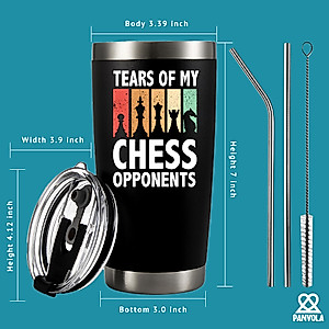 Panvola Tears Of My Chess Opponents Chess Gifts Player Coach Chess Lover Dad Boyfriend Husband Brother Vacuum Insulated Tumbler Stainless Steel Travel Mug with Lid and Straw (Black, 20 oz)