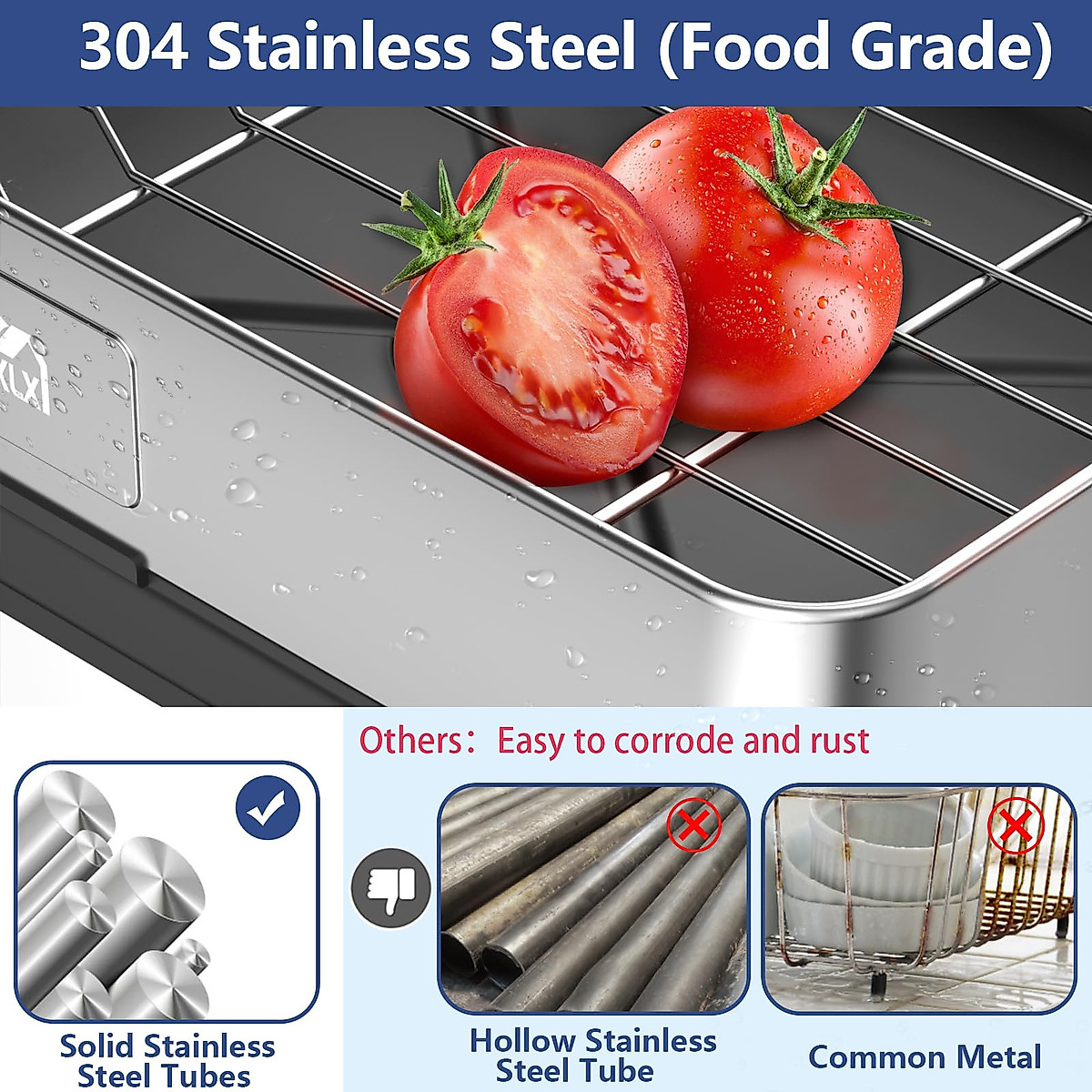 Gxpxlx 2 Tier Dish Drying Rack, 304 Stainless Steel Drying Dishwashing Rack with 360° Rotating Spout, Auto-Drain Dish Drainers with Drainboard, Utensil Holder, Large Dishrack for Kitchen Counter