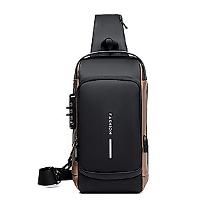 FANDARE Anti-theft Sling Bag Business Men Bag Chest Crossbody bags with USB Charging Port Waterproof Small Backpack for Outdoor Work Hiking Running Sport Travel Bag Black Brown