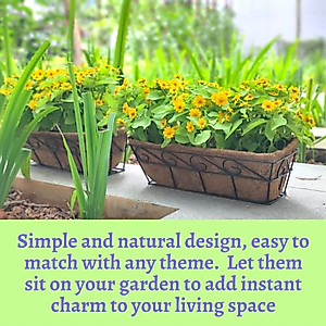 LaLaGreen Wall Planters - 16 Inch, 2 Pack Window Flower Boxes Basket Attach to House, Deck Railing Planters with Coco Liners Outdoor Balcony, Metal English Horse Troughs Fence Patio Porch Over Rail