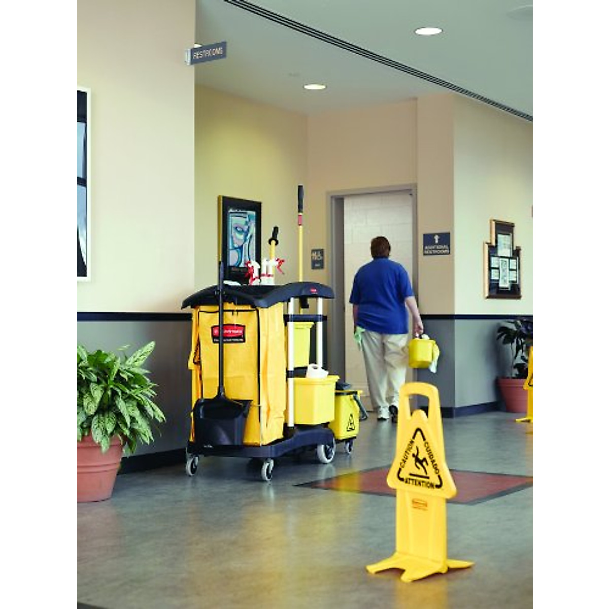 Rubbermaid Commercial Products High-Capacity Janitorial Cleaning Cart with Bins, Black, Zippered Vinyl Bag and Wheels, Transport Cleaning Supplies in School/Facility