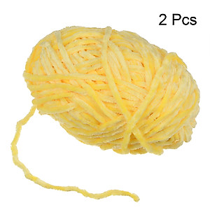 HARFINGTON 2 Skeins Velvet Chenille Yarn 2x100g/7.1oz 174 Yards Total Length #6 Super Bulky Polyester Soft Blanket Yarn for Knitting Weaving Scarf, Yellow