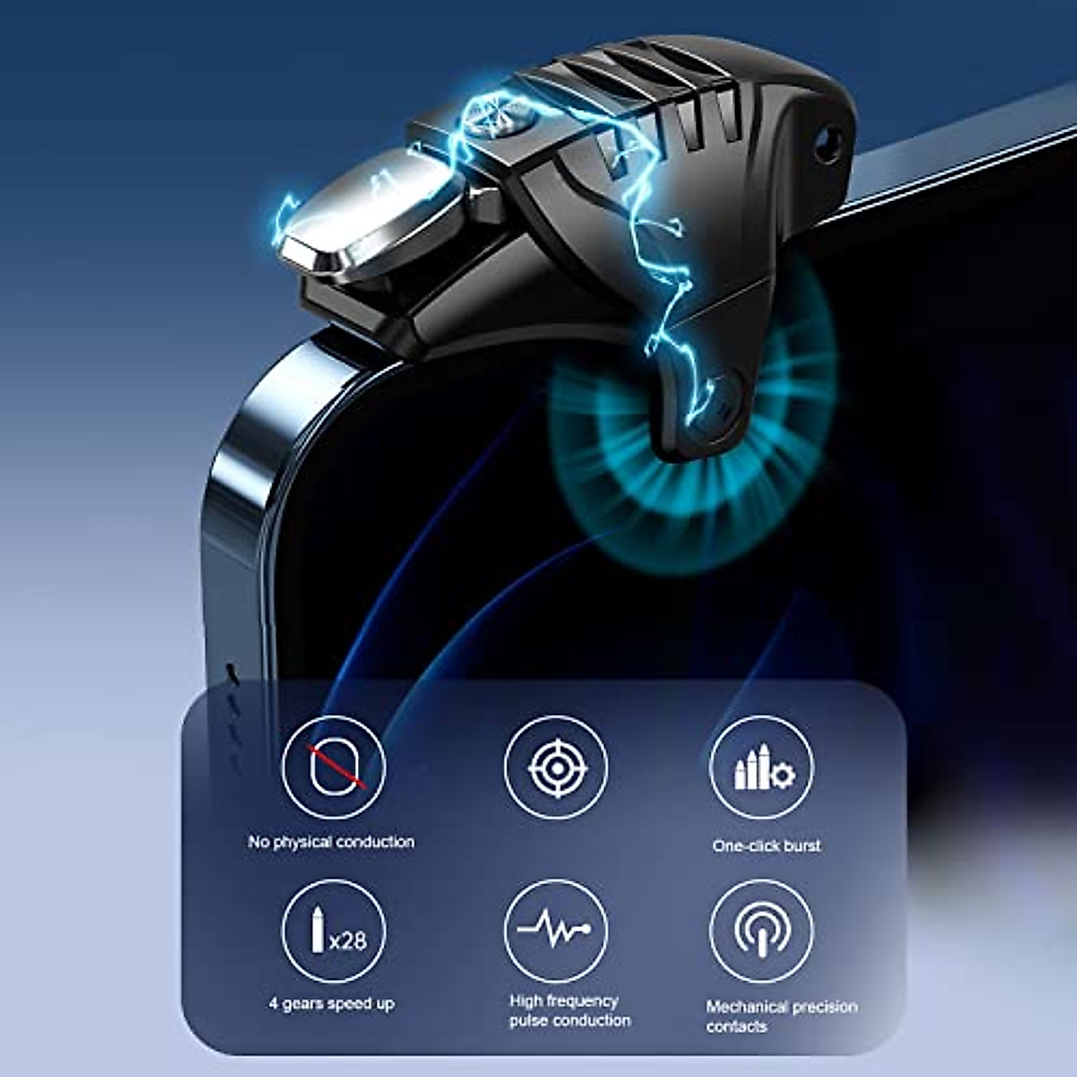 Cell Phone Cooler Mobile Game Controller PUBG Game Controller Trigger Grip Cellphone Radiators, 2Gear Positions Fan and 4 Button Pulse Gears for 6.5 to 9.5mm Thickness Mobile Phone