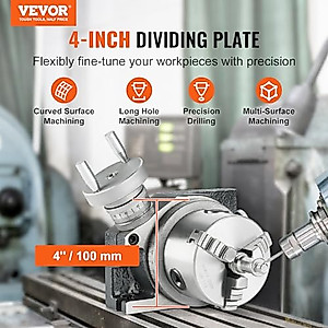 VEVOR Rotary Table for Milling Machines, 4''/ 100 mm, Horizontal Vertical Model Precision Milling Rotary Table, with 3.1''/80 mm 3-Jaw Chuck M10 T-Bolts Nuts, for Milling Engineering Indexing Tools