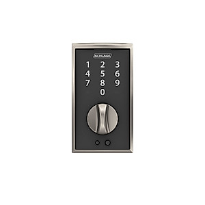 Schlage BE375 CEN 619 Touch Century Deadbolt, Electronic Keyless Entry Lock, Satin Nickel
