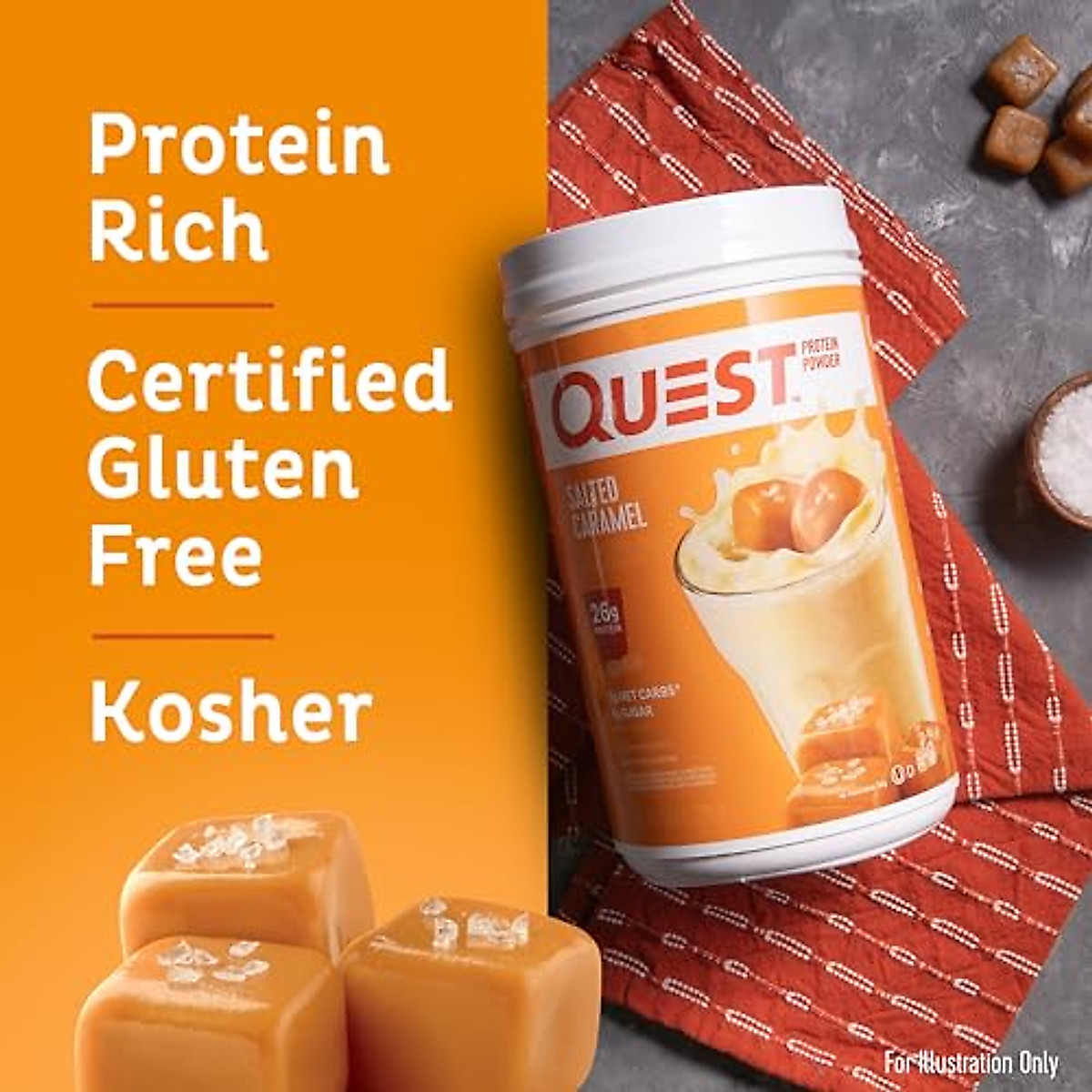 Quest Nutrition Salted Caramel Protein Powder, 26g Protein, 1g Sugar, Low Carb, Gluten Free, 1.6 Pounds, 24 Servings