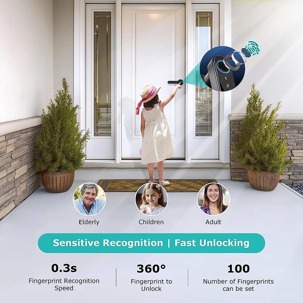 Smart Lock,CATCHFACE Fingerprint Door Lock Keyless Entry Door Lock Fingerprint Door Handle Biometric Door Lock with Fingerprint/TTlock App/Code/Key WiFi Door Lock for Front Door Home Airbnb(Black)
