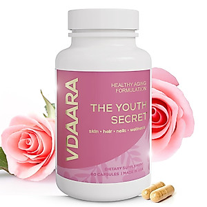 Vdaara Hair, Skin and Nails Vitamins - 5000 mcg Biotin, Collagen, Natural Vitamin C A D3 Hyaluronic Acid - Supplement for Glowing Skin, Hair Growth for Men and Women – 60 Capsules