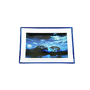 GAC Unique Landscape Design Rectangular Tempered Glass Serving Tray on Glass Ball Legs – 8x12 Inch – Break and Chip Resistant – Attractive Blue Colored Serving Platter