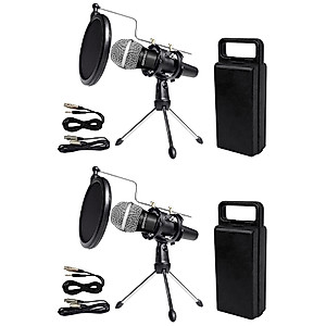 Rockville (2) Dynamic Podcasting Podcast Microphones+Stands+Pop Filters+Cables