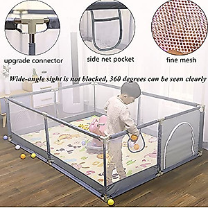 Baby Playpen, 79 x 71 inches Large Playard with Gate for Toddlers, Kids Safety Play Center Yard, Indoor & Outdoor Activity Center for Babies Infants