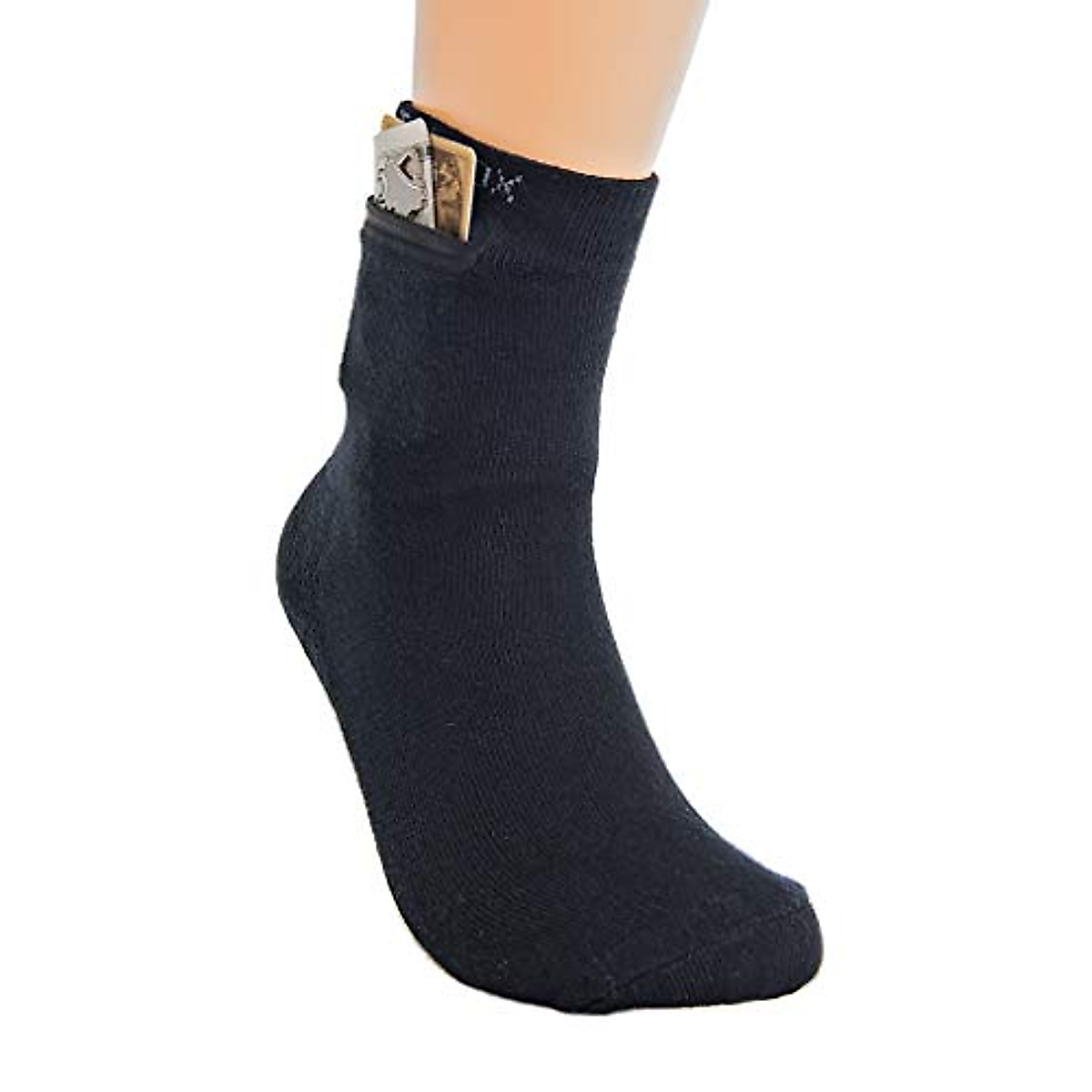 Flippysox Premium Socks with Patented Zipper Wallet - Comfortable Cotton Polyester Blend, Ethically Sourced, Ideal for Active People, Travelers, Concertgoers, Runners, Hikers, Bikers - Black Socks