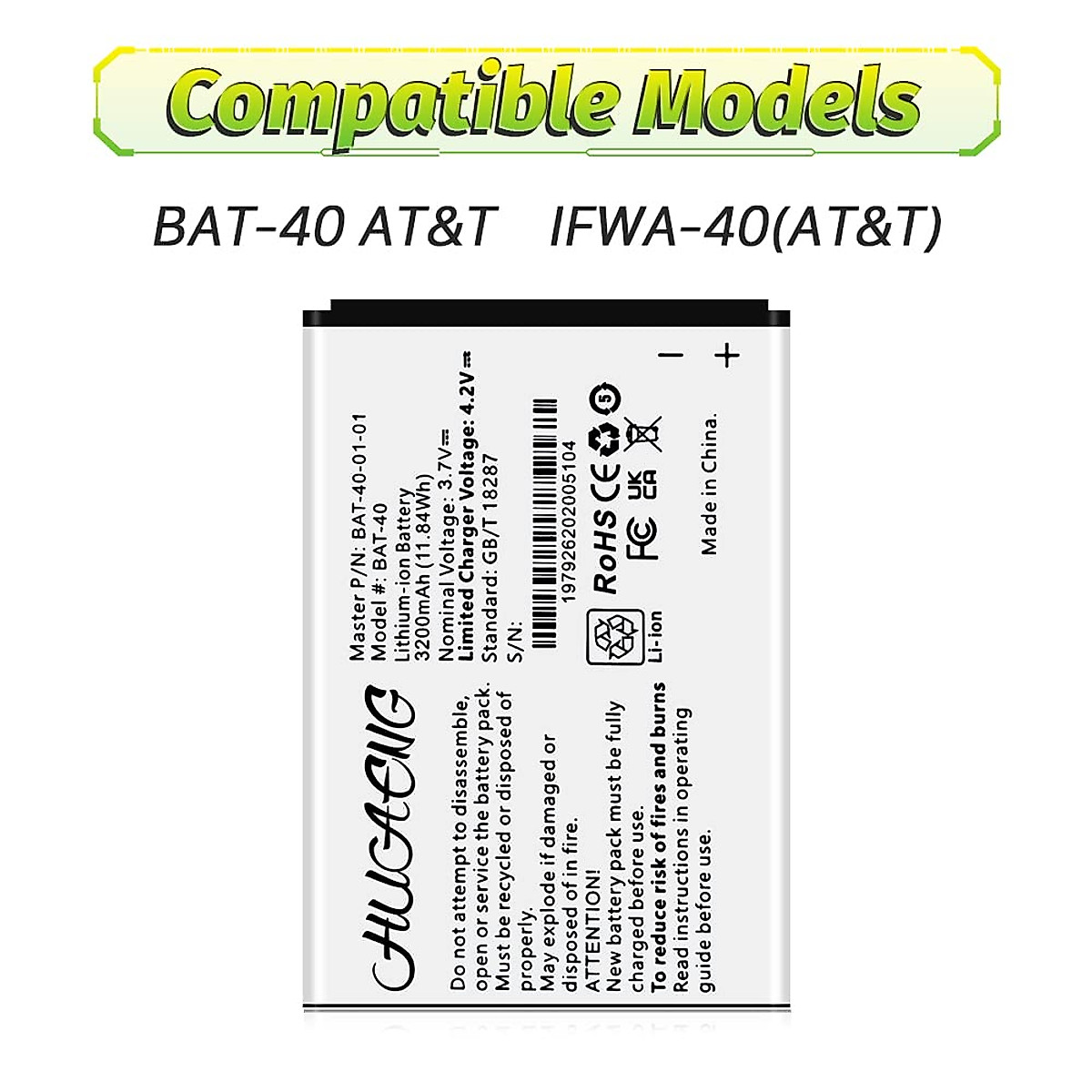 HUAENG BAT-40 Battery, (Upgraded) 3200mAh High Capacity Replacement Battery for AT&T IFWA-40 IFWA40 Mobile Hotspot Rechargeable Lithium-ion Battery