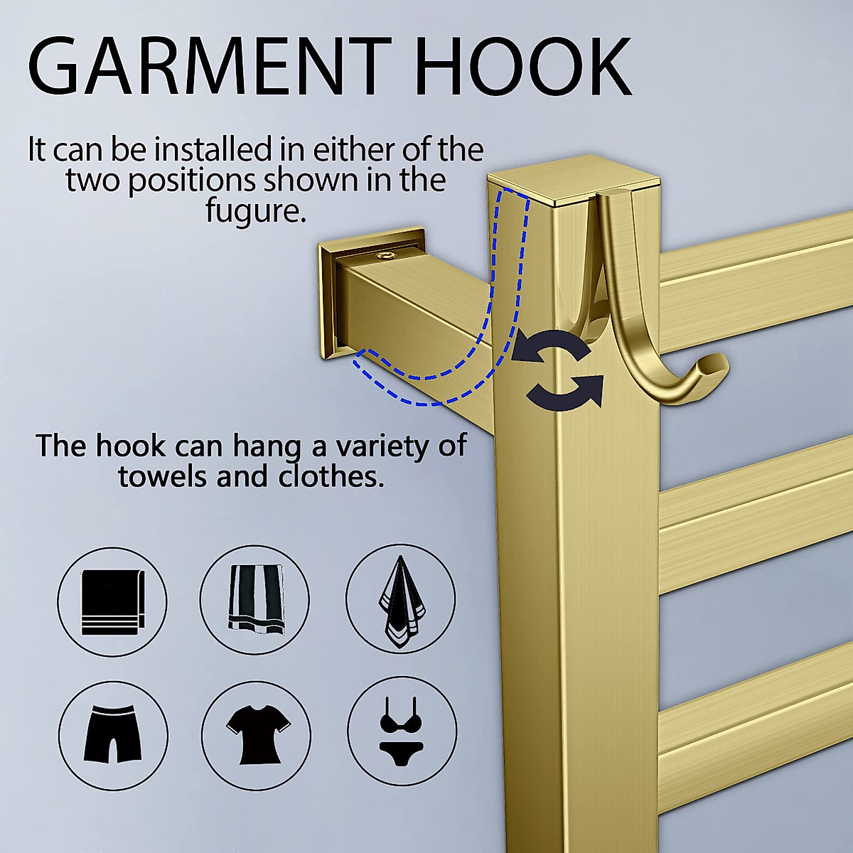 TWCC Towel Warmer Rack for Bathroom with Timer/Fahrenheit Temperature Control Wall Mounted Electric Heated 10 Bar Rail Plug-in or Hardwired Keep Bath Shower Towel Warming (Brushed Gold)