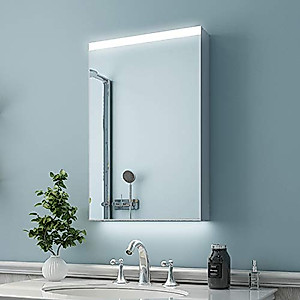 ES-DIY 20''x 30''LED Lighted Bathroom Medicine Cabinet with Mirror, Surface Lighted Medicine Cabinet,Dimmable,Adjustable Shelve,Intelligent Switch Medicine Cabinet, Aluminum Frame,Hinge On Right Side