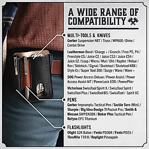 Made in USA Leather EDC Pouch | Leather Multitool Sheath/Holster for Men | Belt Clip/Pocket Organizer for Leatherman, Gerber & SOG Multitools | Knife/Multi Tool & Flashlight & Pen Holder