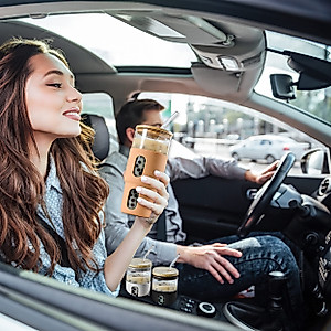 32oz Drinking Glass Tumbler with Bamboo Lid and Straw - Silicone Sleeve - Fits Car Cup Holder - Reusable Boba Smoothie Cup, Spill Proof Travel Water Bottle, Iced Coffee Tumbler, BPA Free - Amber.