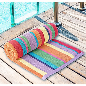 White Classic Cotton Beach Towels Oversized 30 x 60 Inches, Ultra Absorbent and Low Lint Striped Pool Towels for Adults, Unique Rainbow Design Luxury Extra Large Bath Towels, 4 Pack
