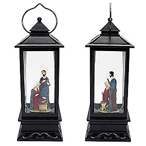 DRomance Lighted Water Lantern Glittering with Music USB & Battery Powered Singing Snow Globe for Kids, Nativity Water Snow Glitter Globe Lantern for Christmas Decoration,12 Inch Tall