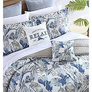 Tommy Bahama - King Comforter Set, Reversible Cotton Bedding with Matching Shams & Bonus Throw Pillows, All Season Home Decor (Raw Coast Blue, King)