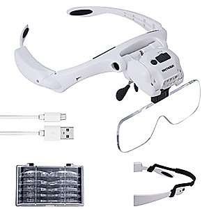 YOCTOSUN Head Magnifier with 5 LED Lights, Rechargeable Headband Magnifying Glass with 5 Interchangeable 1.2X, 1.8X, 2.5X, 3.5X, 4.5X Lenses, Great Magnifying Glasses for Jewelry, Arts and Crafts