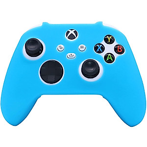 HLRAO Blue Silicone Cover Skin for Xbox Series X/S Controller Glow in The Dark Anti-Slip Soft Rubber Case Protector Accessories Set with 8 Glow in The Dark Thumb Grips Caps + 2 Cute Cat Paw Caps.