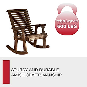 Amish Heavy Duty 600 Lb Roll Back Pressure Treated Rocking Chair with Cupholders (Dark Walnut Stain)