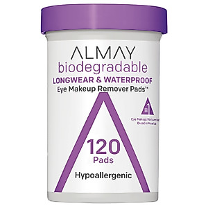Almay Biodegradable Makeup Remover Pads, Longwear & Waterproof, Hypoallergenic, Fragrance-Free, Dermatologist & Ophthalmologist Tested, 120 count (Pack of 1)