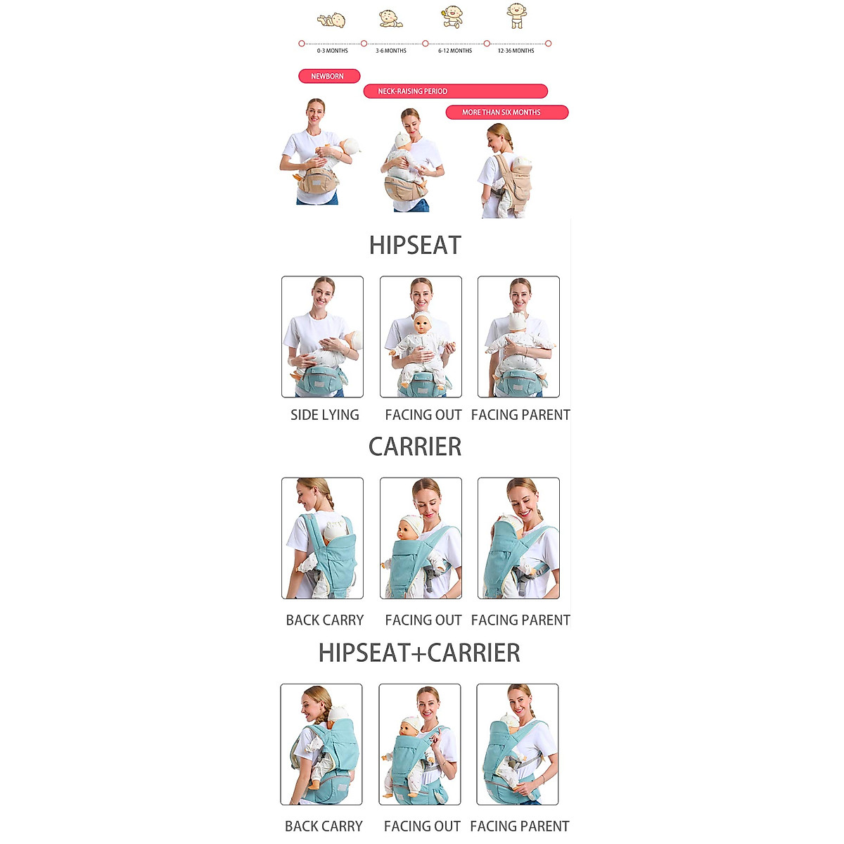 Ergonomic Baby Hip Seat Carrier Baby Waist Stool for Newborn Child Infant Toddler with Cool Air Mesh Windproof Babyhood Comfortable Insert (Pink)