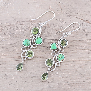 NOVICA Artisan Handmade Peridot Dangle Earrings Composite Turquoise from India Sterling Silver Reconstituted Birthstone Gemstone [2.3 in L x 0.5 in W x 0.2 in D] ' Green Sheen'