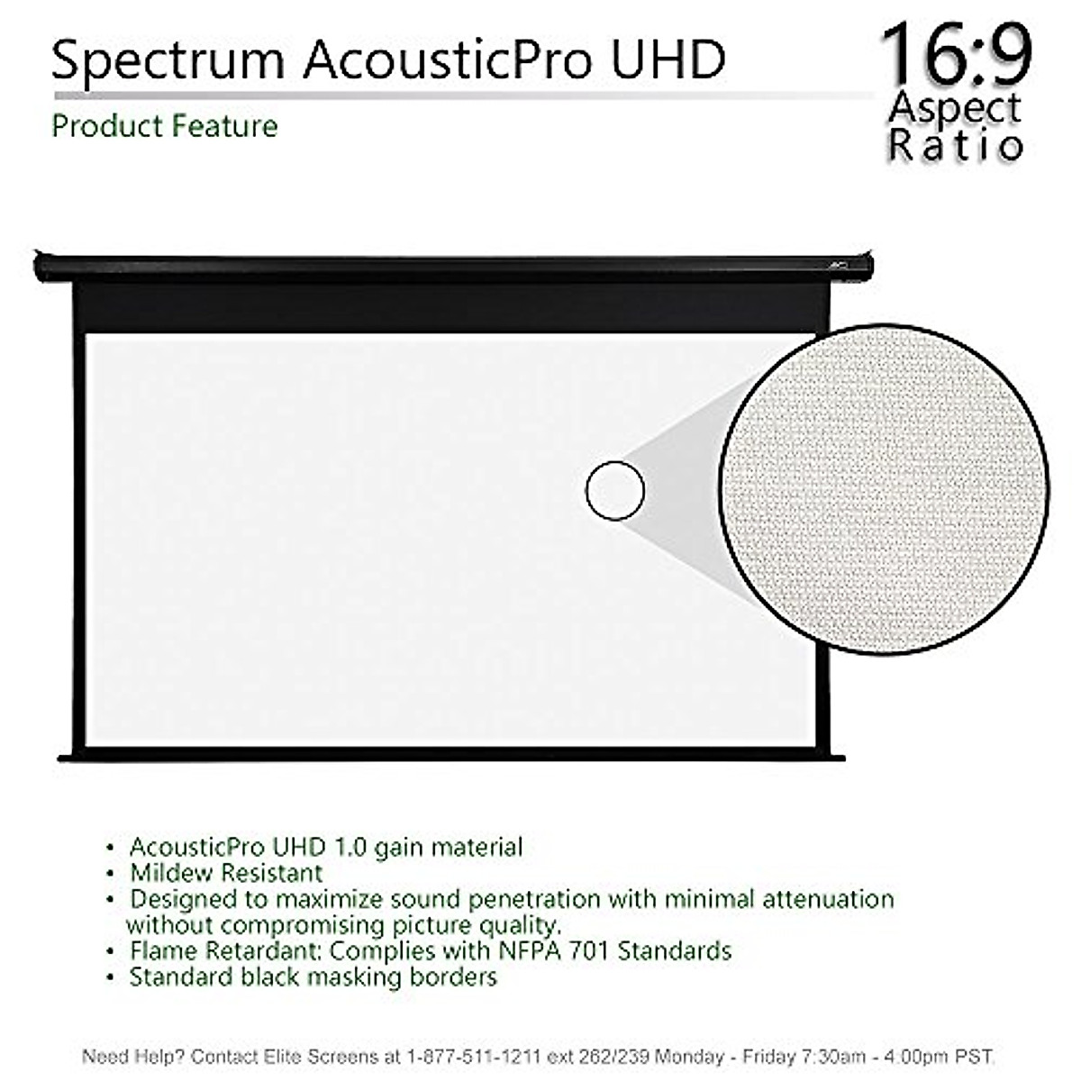 Elite Screens Spectrum AcousticPro UHD Series 125-inch Motorized Projector Screen Electric Projection screen, 16:9 4K ultra HD ready and moire-free wall ceiling installations Electric125H-AUHD